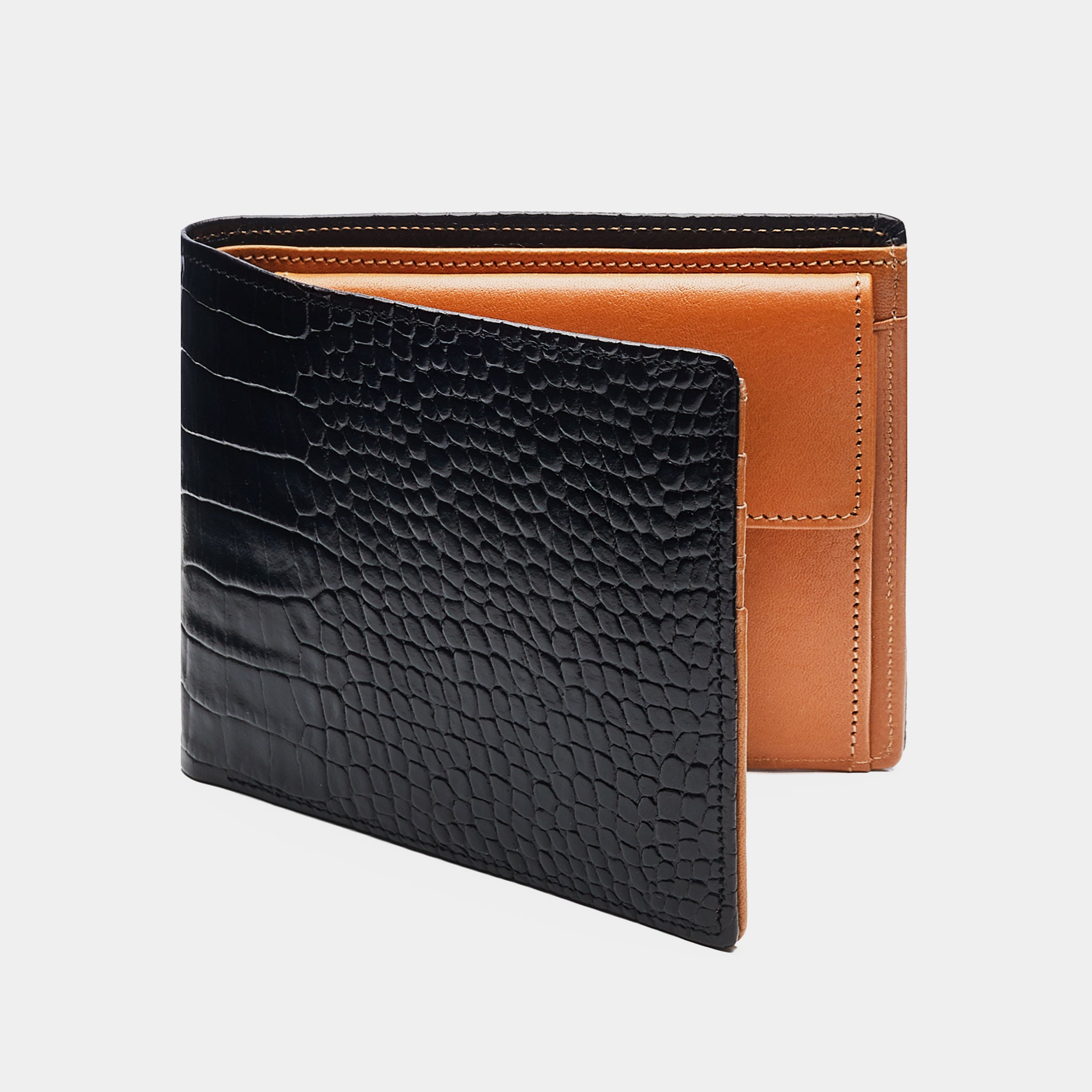 Leather Men's Wallet in Black Croc and Cognac – ANTORINI®