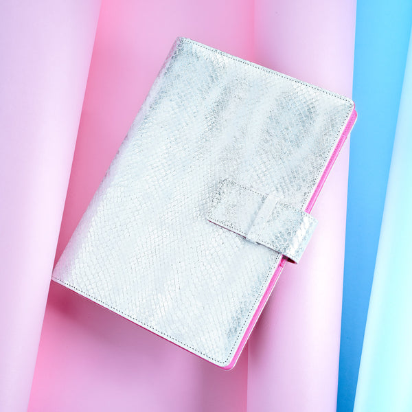 Leather A5 Padfolio in Silver and Pink with Snake Pattern – ANTORINI®