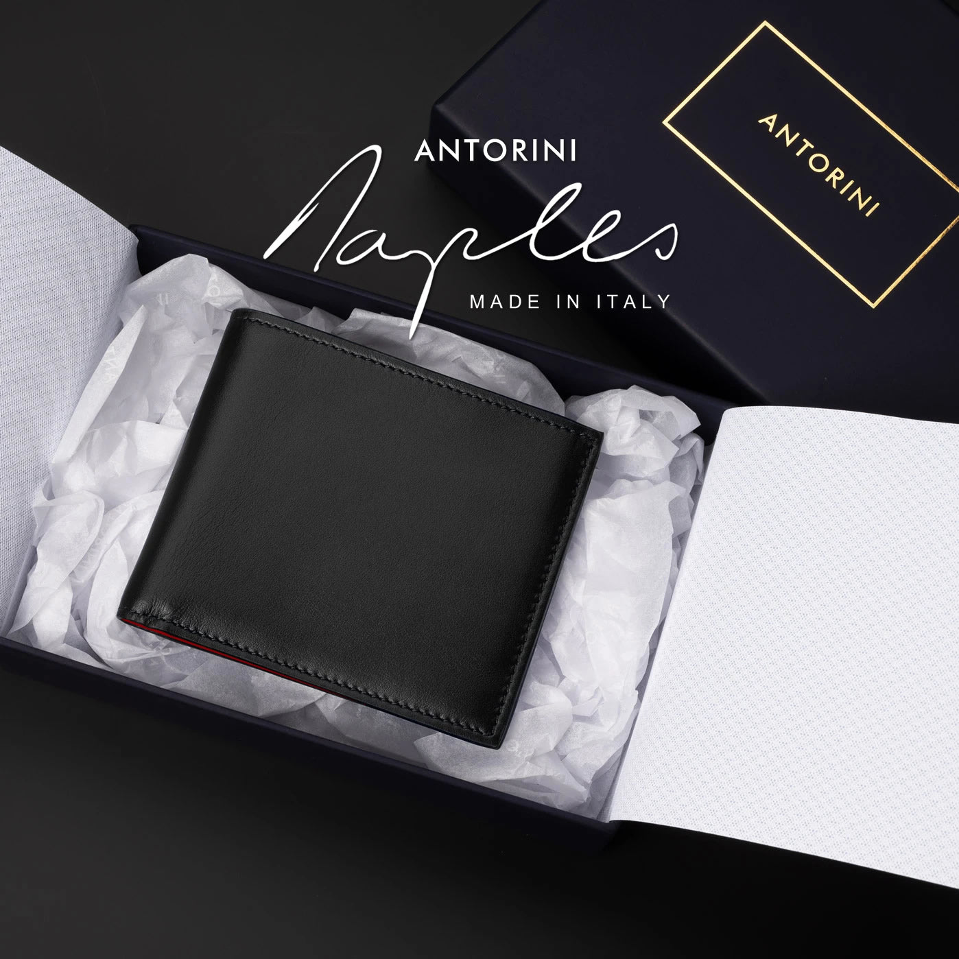 10cc Bifold Wallet in Black and Red, ANTORINI Naples – ANTORINI®