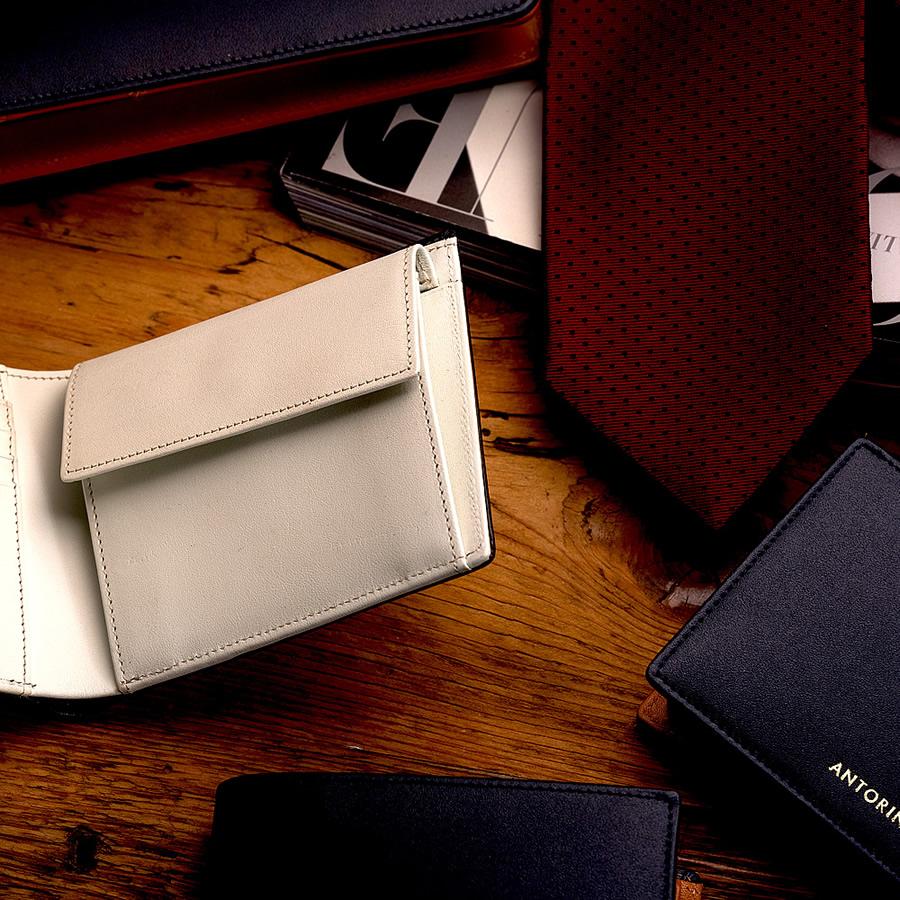 Leather Men's Wallet in Navy and White – ANTORINI®