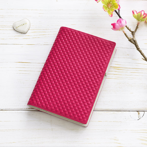 Slim Leather Pocket Diary in Fuchsia Pyramids and Ivory, 2026 – ANTORINI®