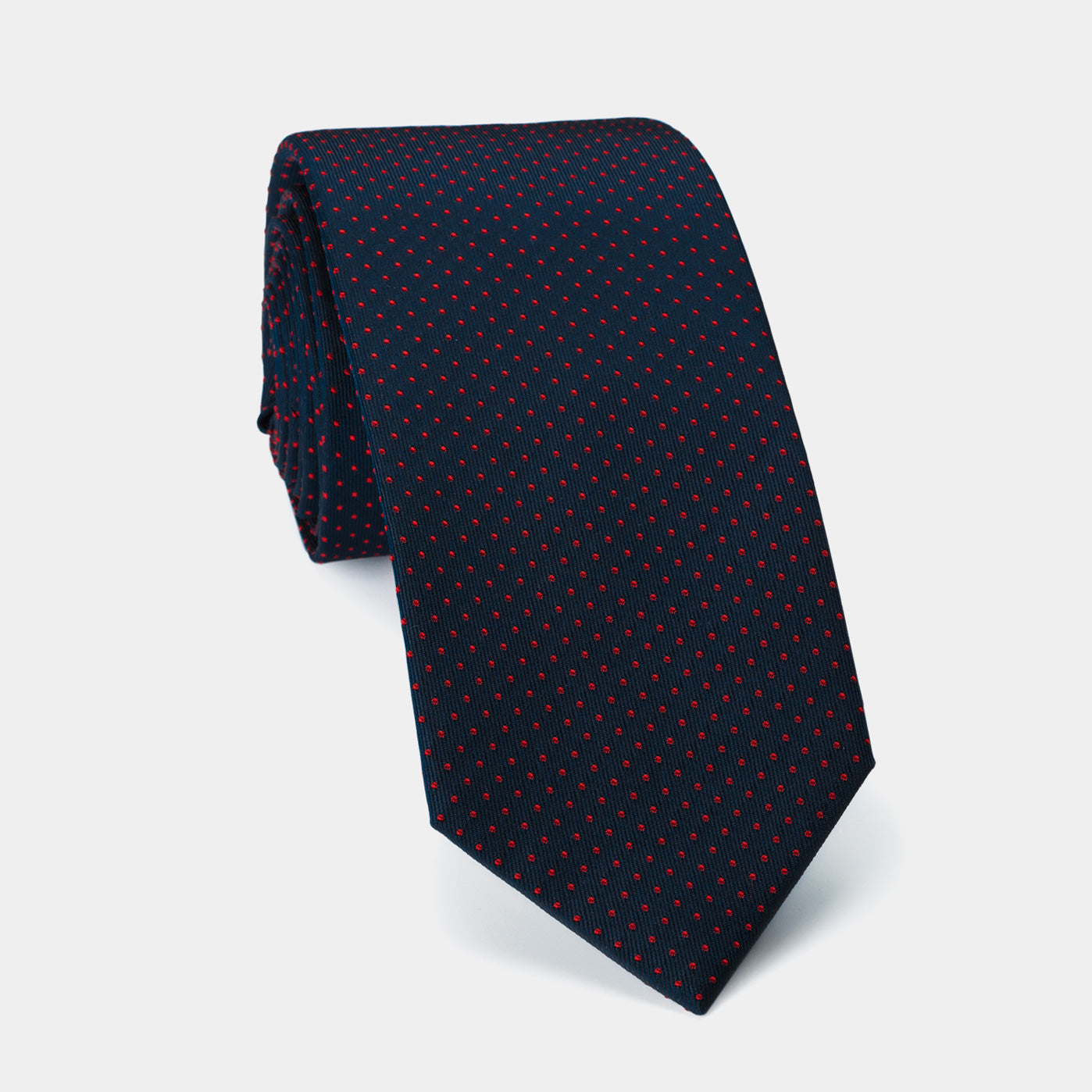 Seven Fold Silk Lucky Tie in Navy with Red Dots And Coral Charm – ANTORINI®